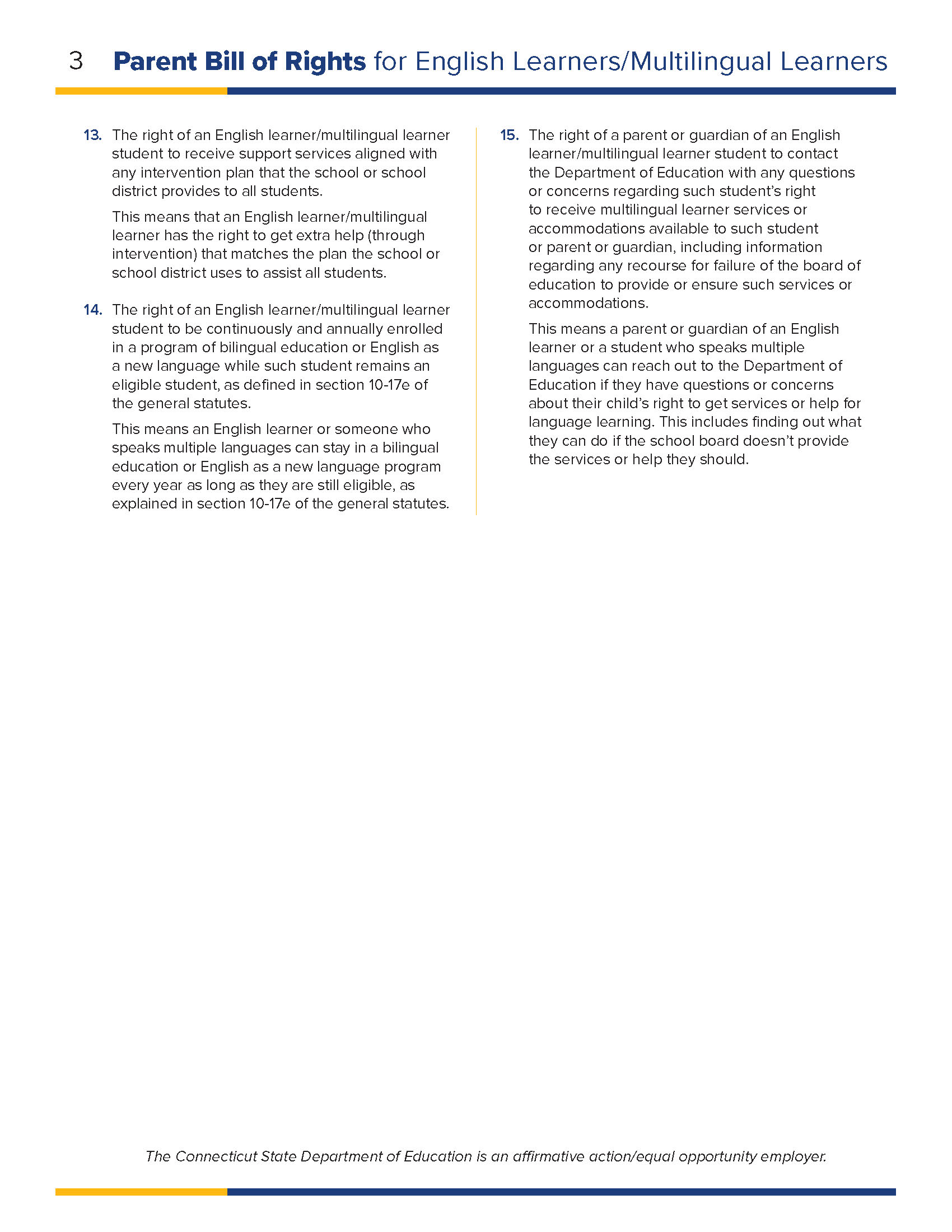 Bill of Rights for Multilingual Learners/English Learners | West Haven ...