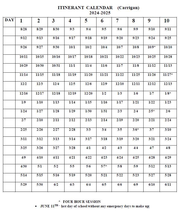 Special Area Schedule | May V. Carrigan Intermediate School