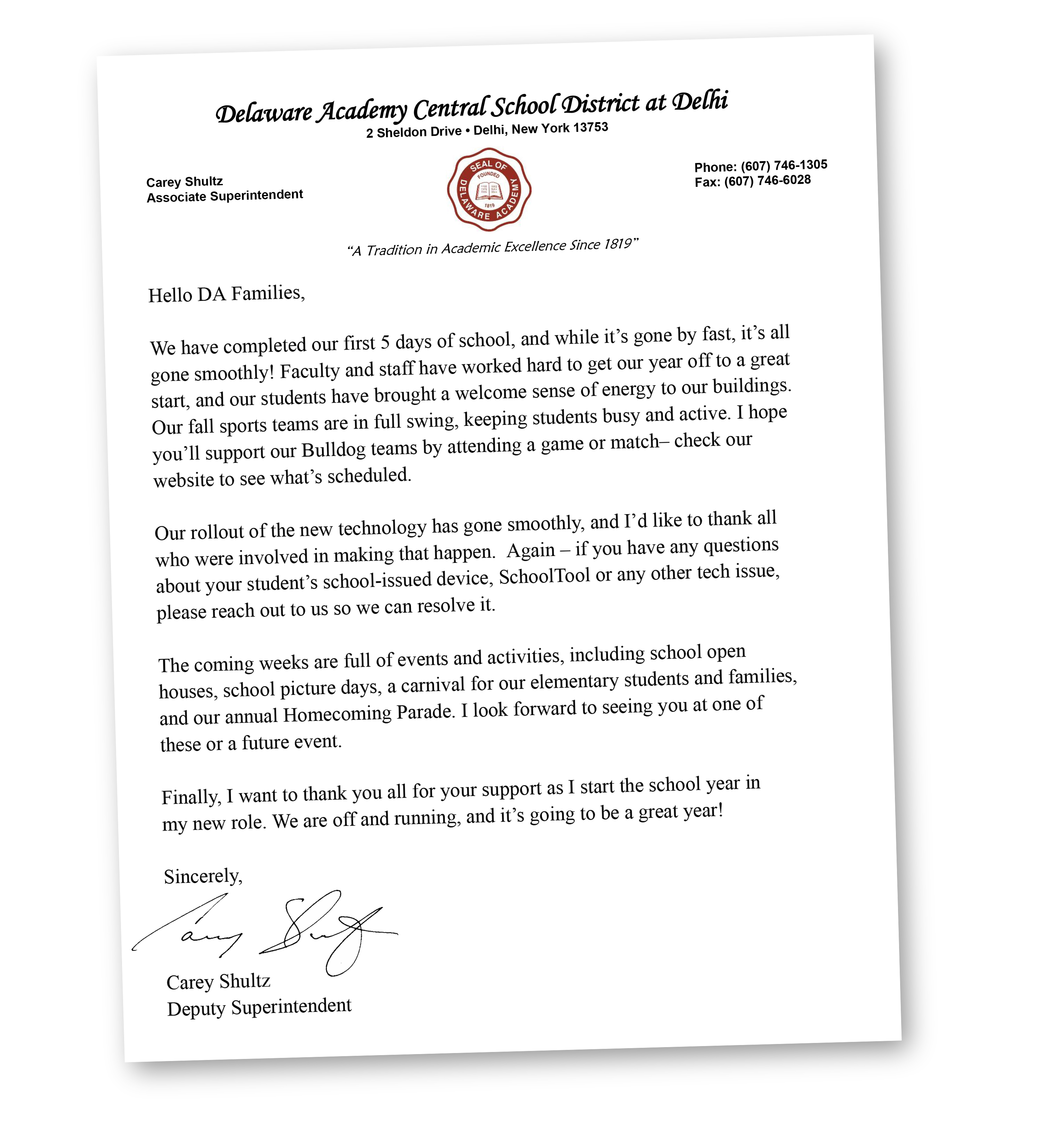 District Office and Superintendent | Delaware Academy CSD at Delhi