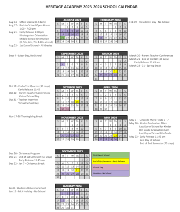 Calendar | Heritage Academy
