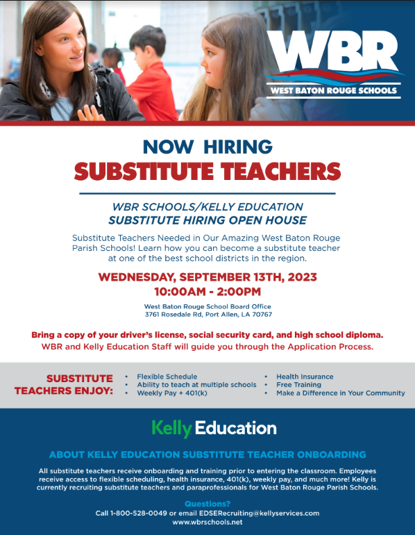 Be a Substitute Teacher | West Baton Rouge Schools