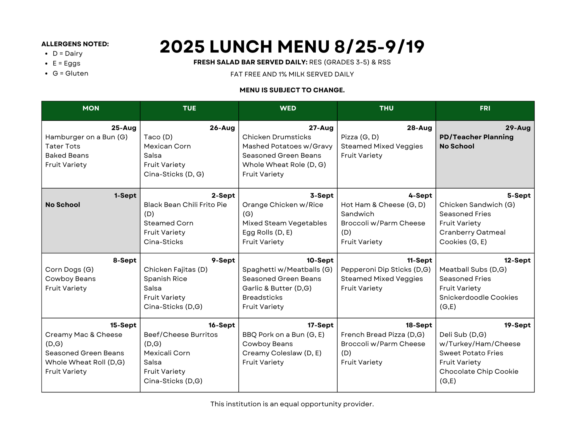 Lunch Menu | Ridgway School District R-2