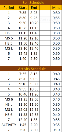 Bell Schedules | Baker School