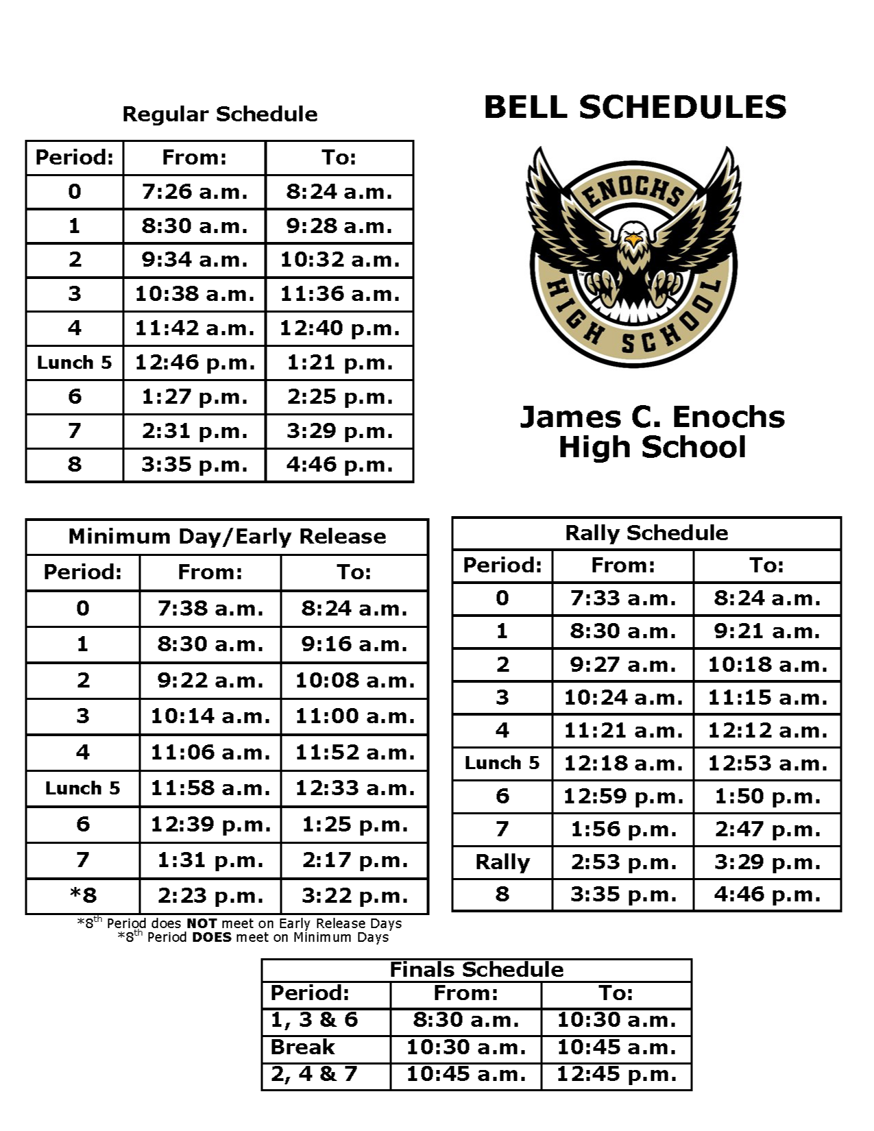 Bell Schedule James C Enochs High School