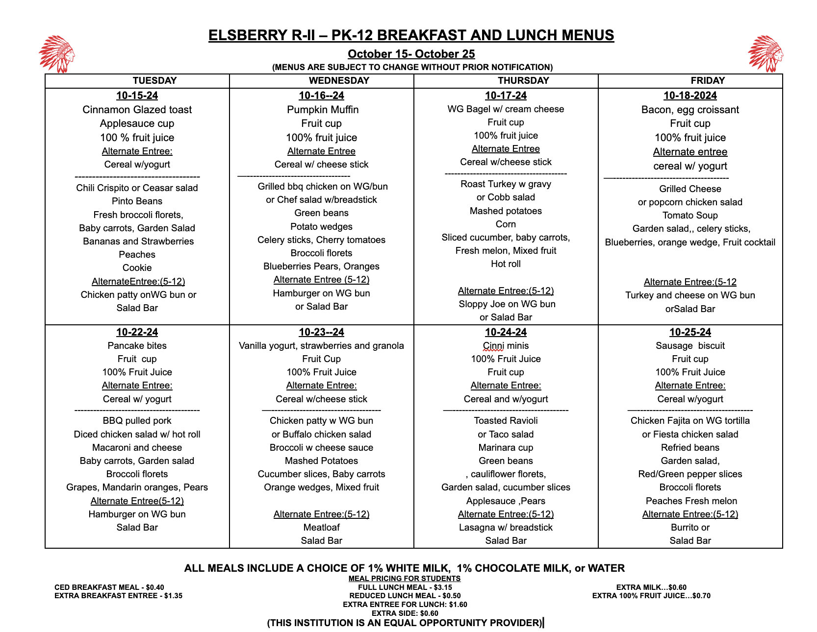 Menus | Elsberry R-II School District