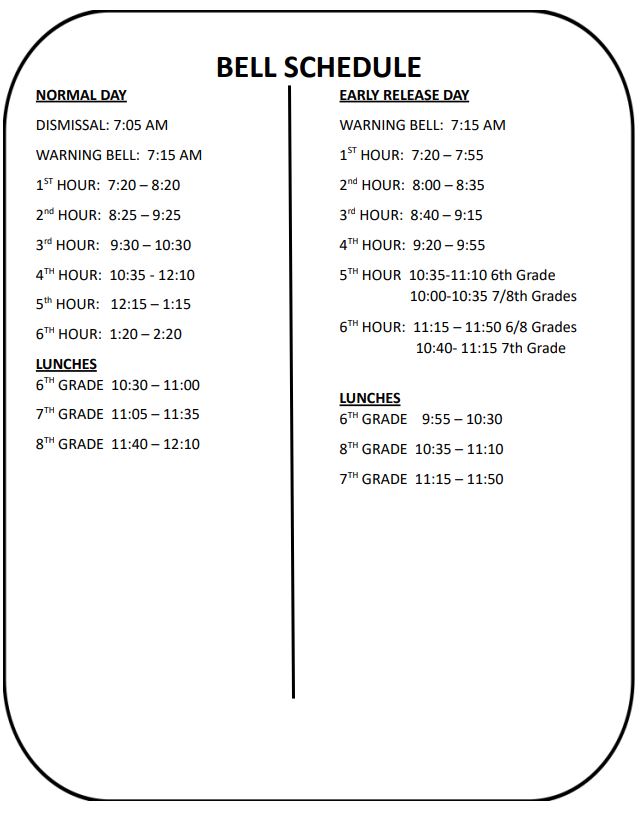 Bell Schedule | South Middle School