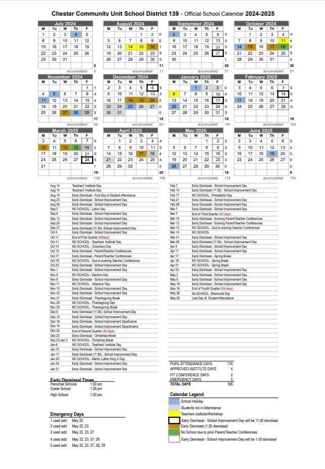 District Calendar | Chester Community School District 139