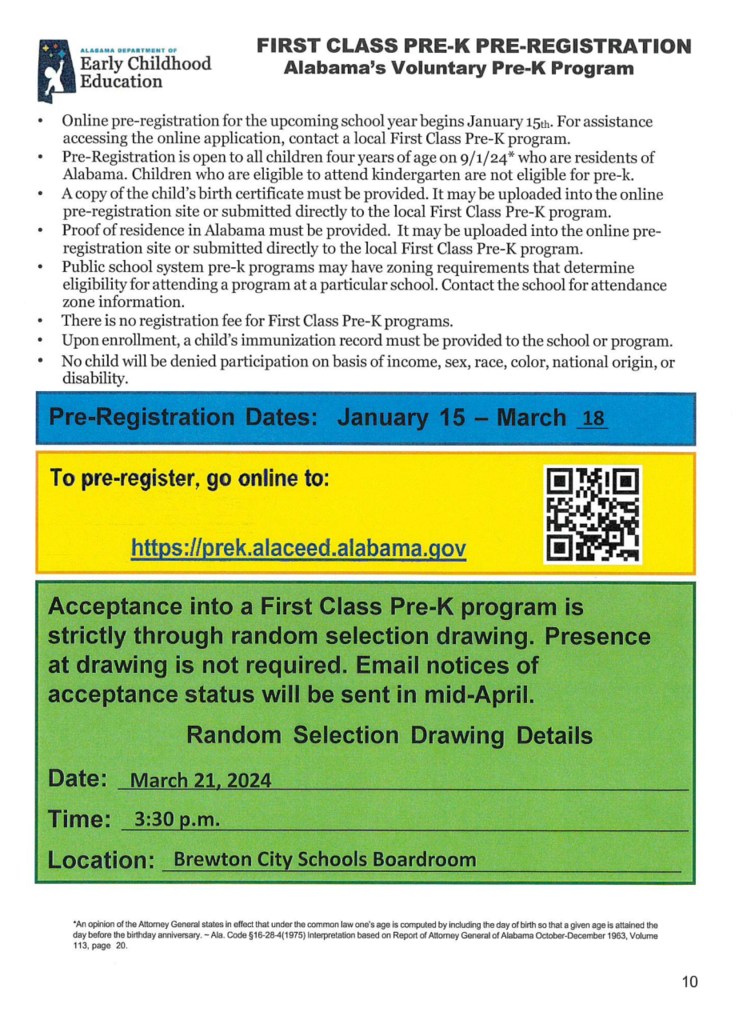 Register for First Class PreK | Brewton Elementary School