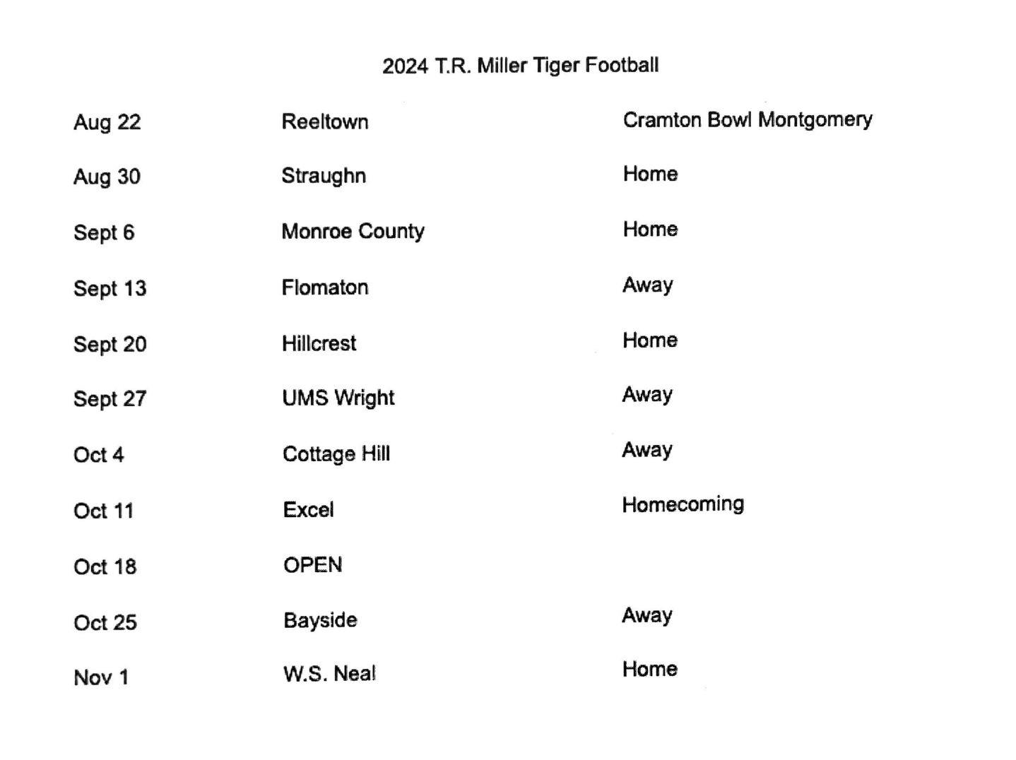 Athletic schedules | T.R. Miller High School