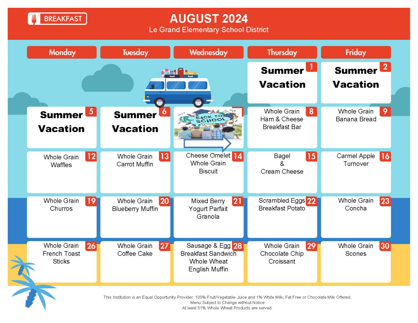 Lunch Menu's | Le Grand Union Elementary School