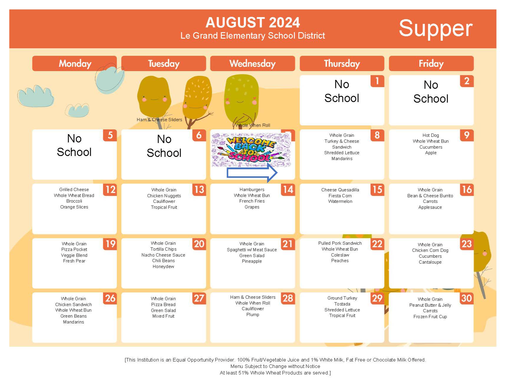 Lunch Menu's | Le Grand Union Elementary School