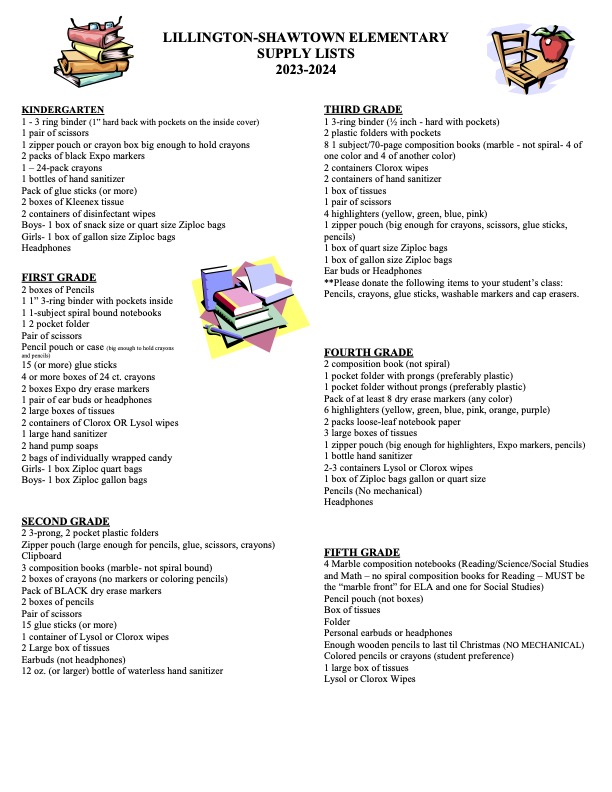 Supply List | Lillington-Shawtown Elementary School