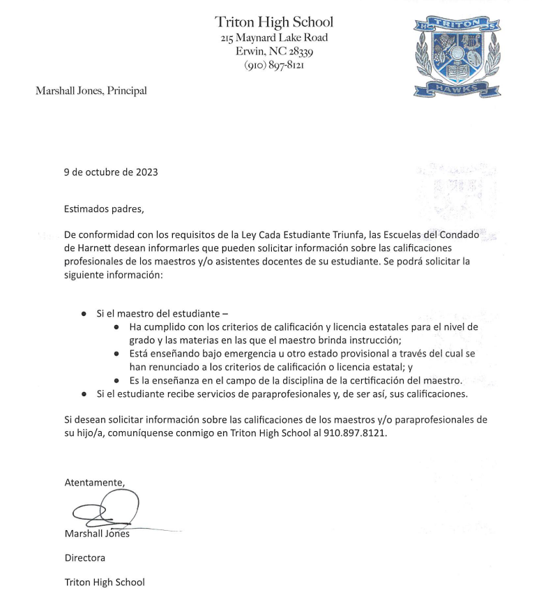 Every Student Succeeds Act Information | Triton High School