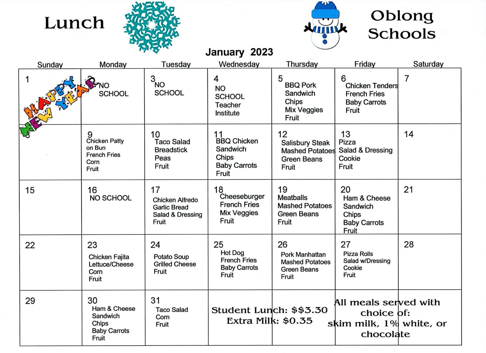 Cafeteria Menus | Oblong CUSD #4