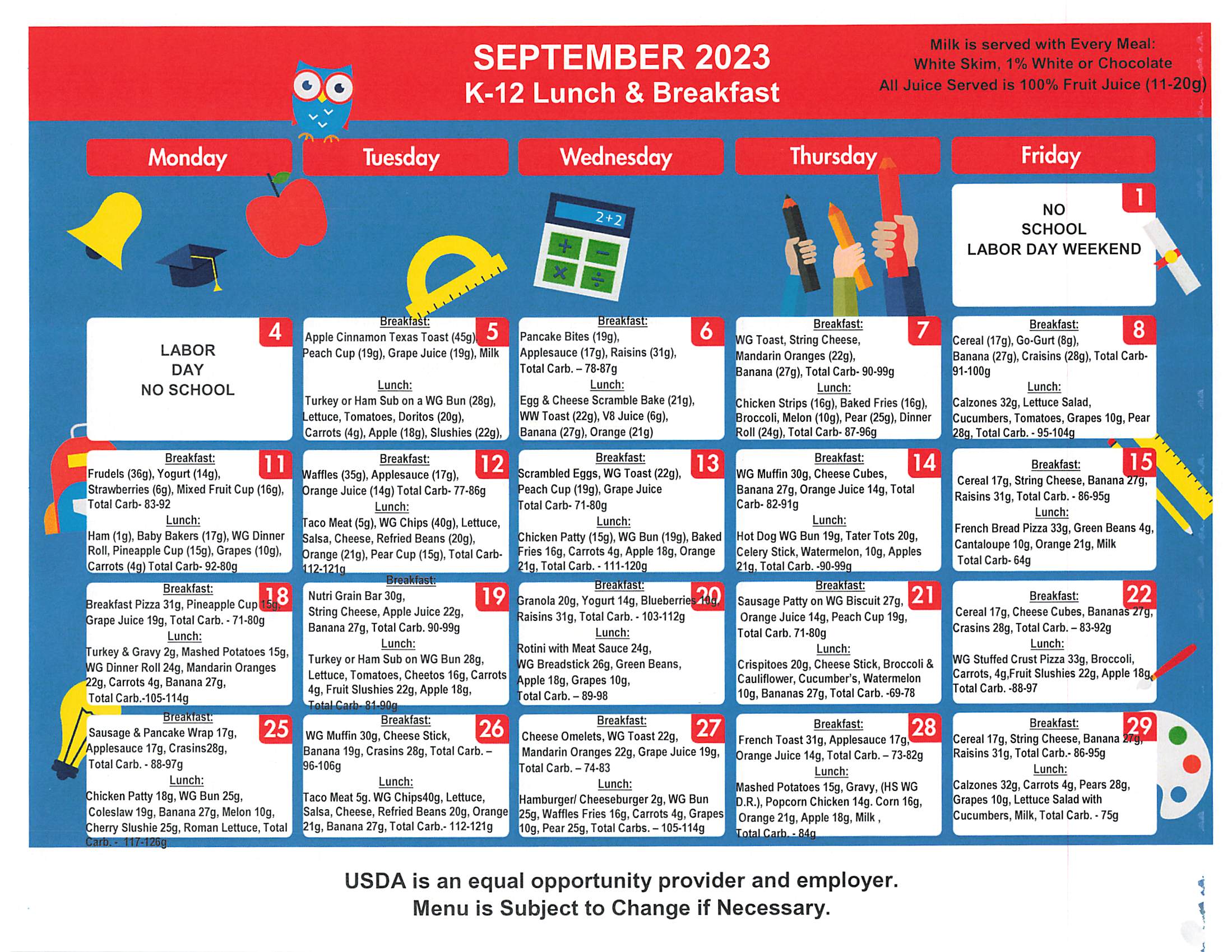 K-12 Breakfast and Lunch Menu | Nah Tah Wahsh PSA