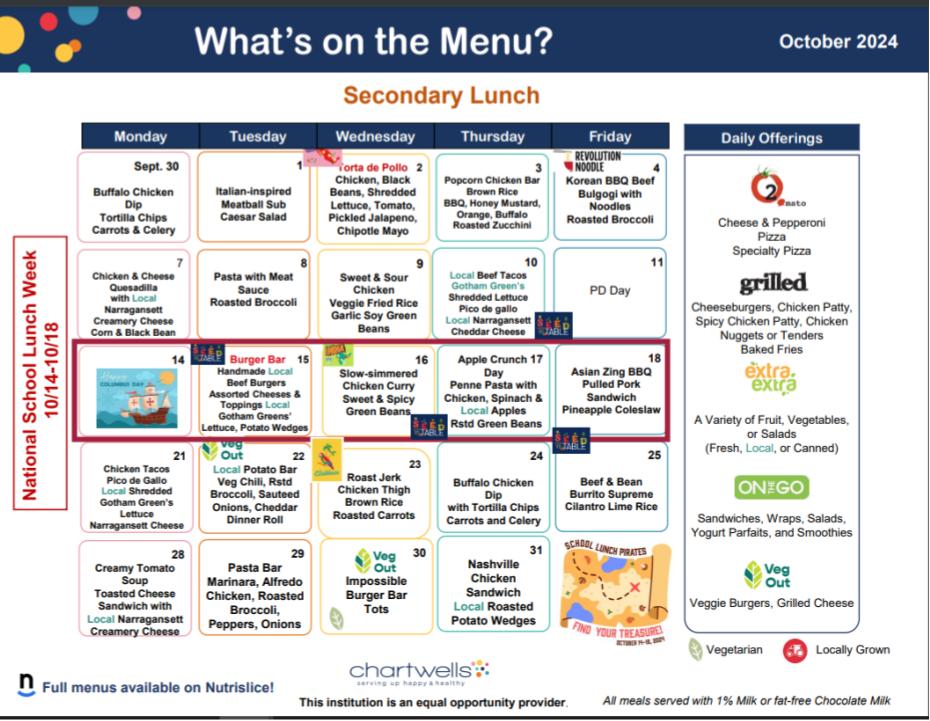Cafeteria Menu | Scituate Middle School
