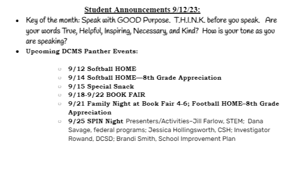 Principal Points | Decatur County Middle School