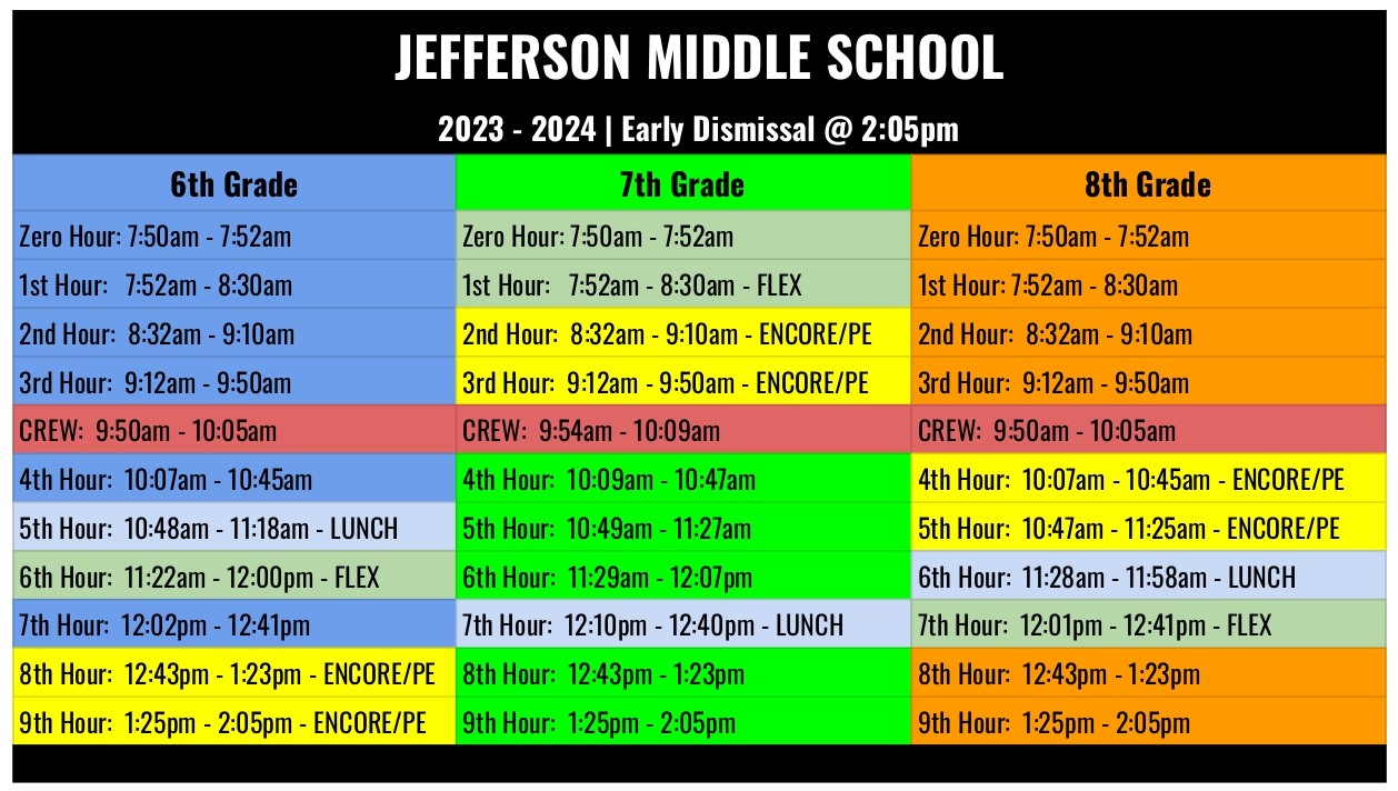 Bells And Master Schedule Jefferson Middle School