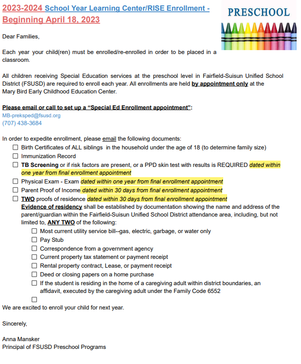 special education enrollment | Mary Bird Early Childhood Education Center