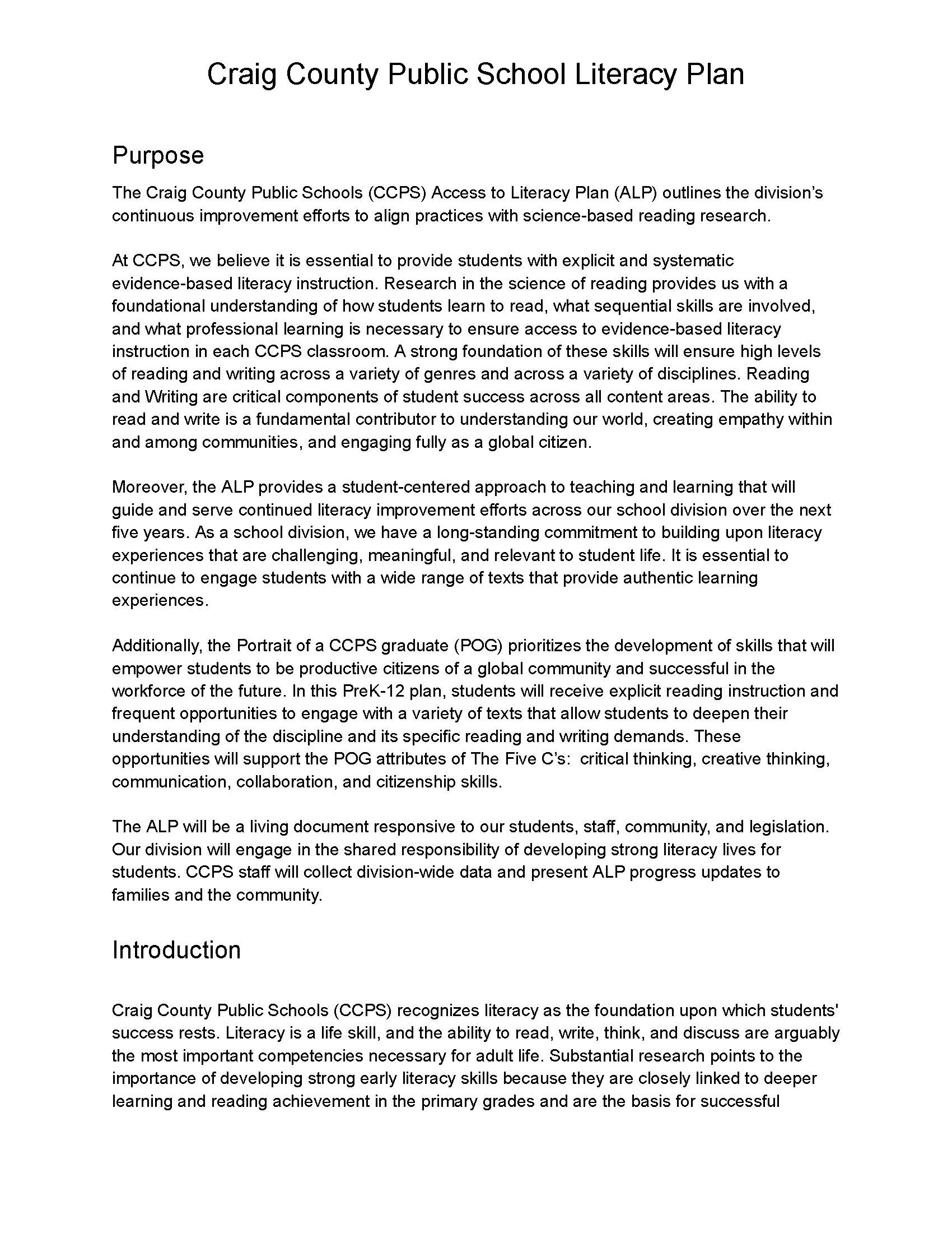 Craig County Literacy Plan | Craig County Public Schools