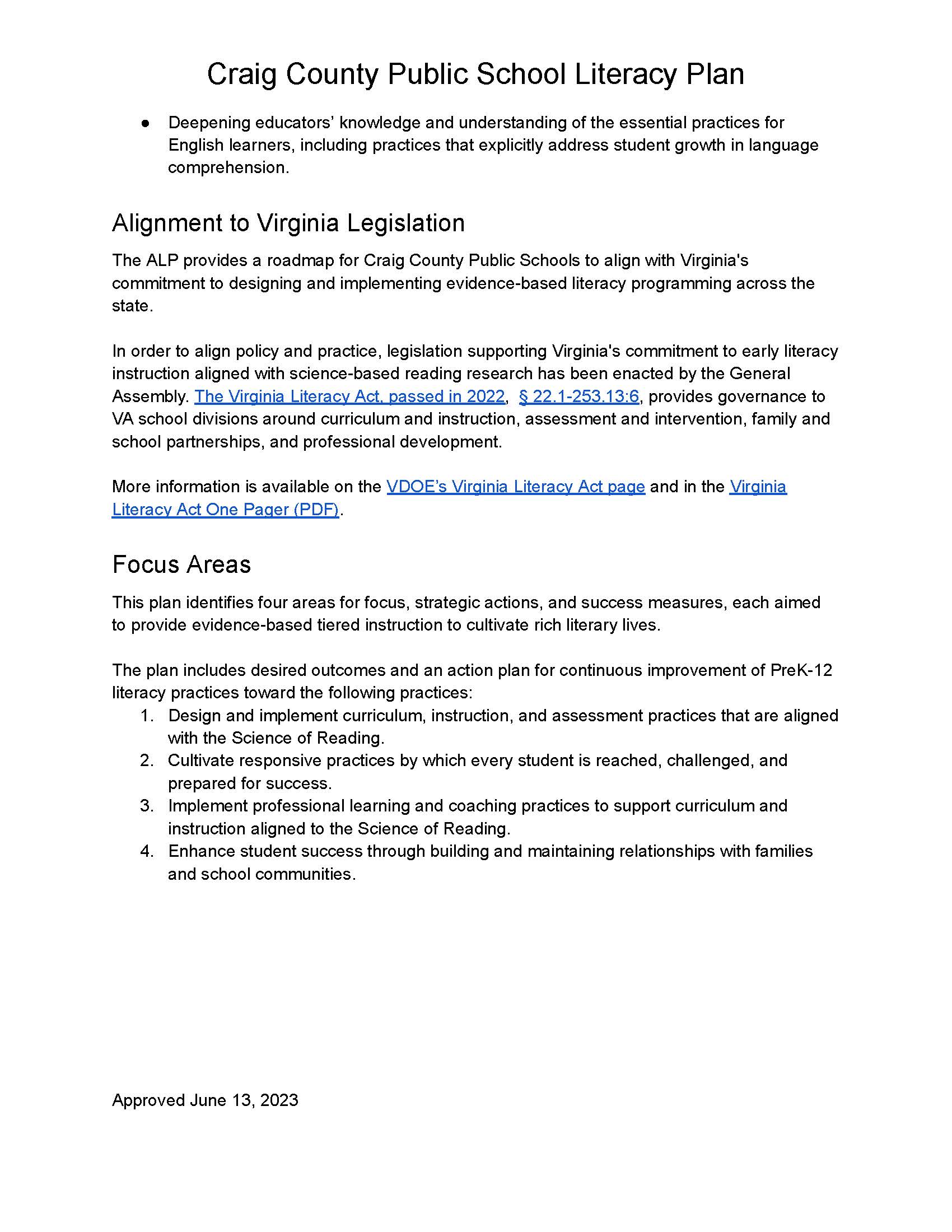 Craig County Literacy Plan | Craig County Public Schools