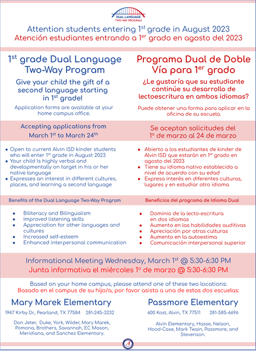 Two-Way Dual Language | Alvin Independent School District