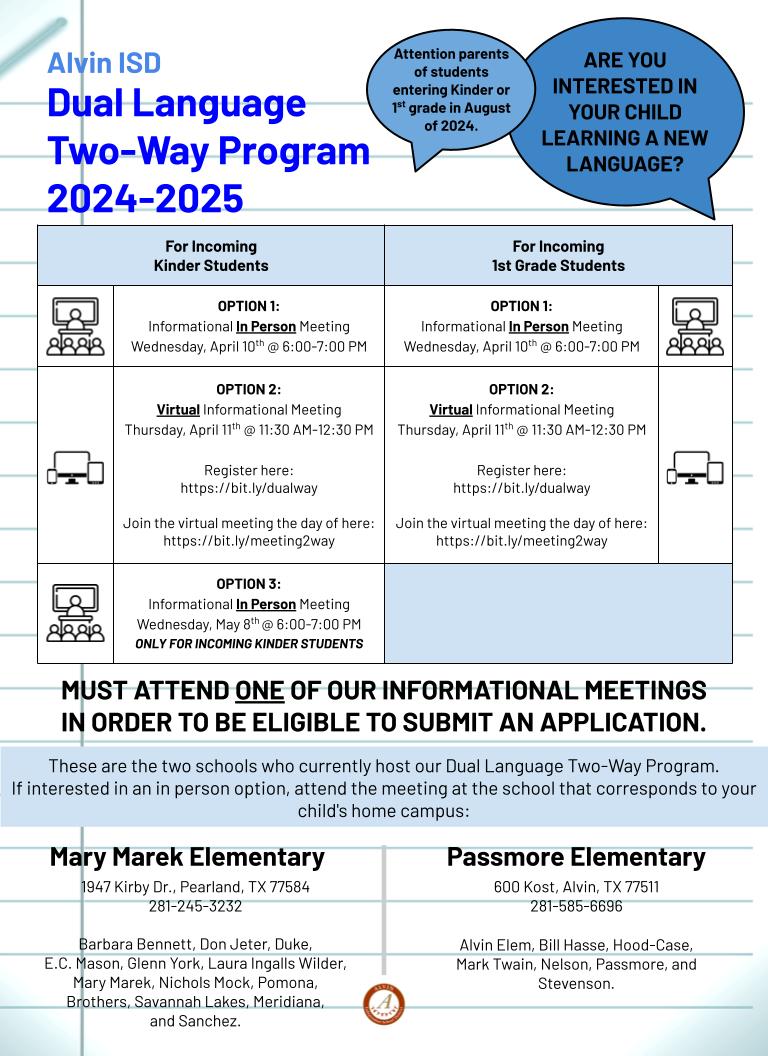 Two-Way Dual Language | Alvin Independent School District