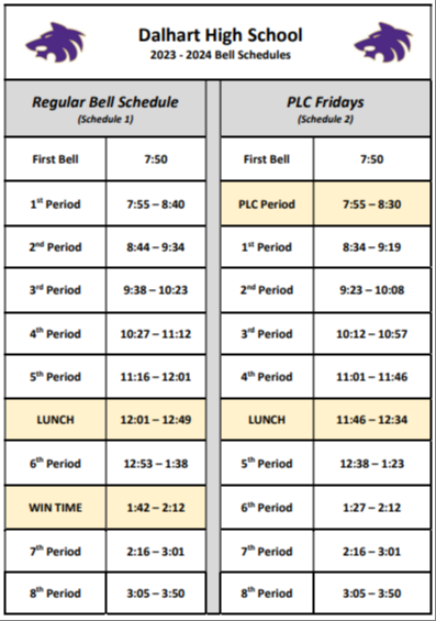 Bell Schedules | High School