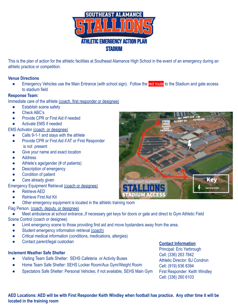 Emergency Action Plans for Athletic Events | Southeast Alamance High School