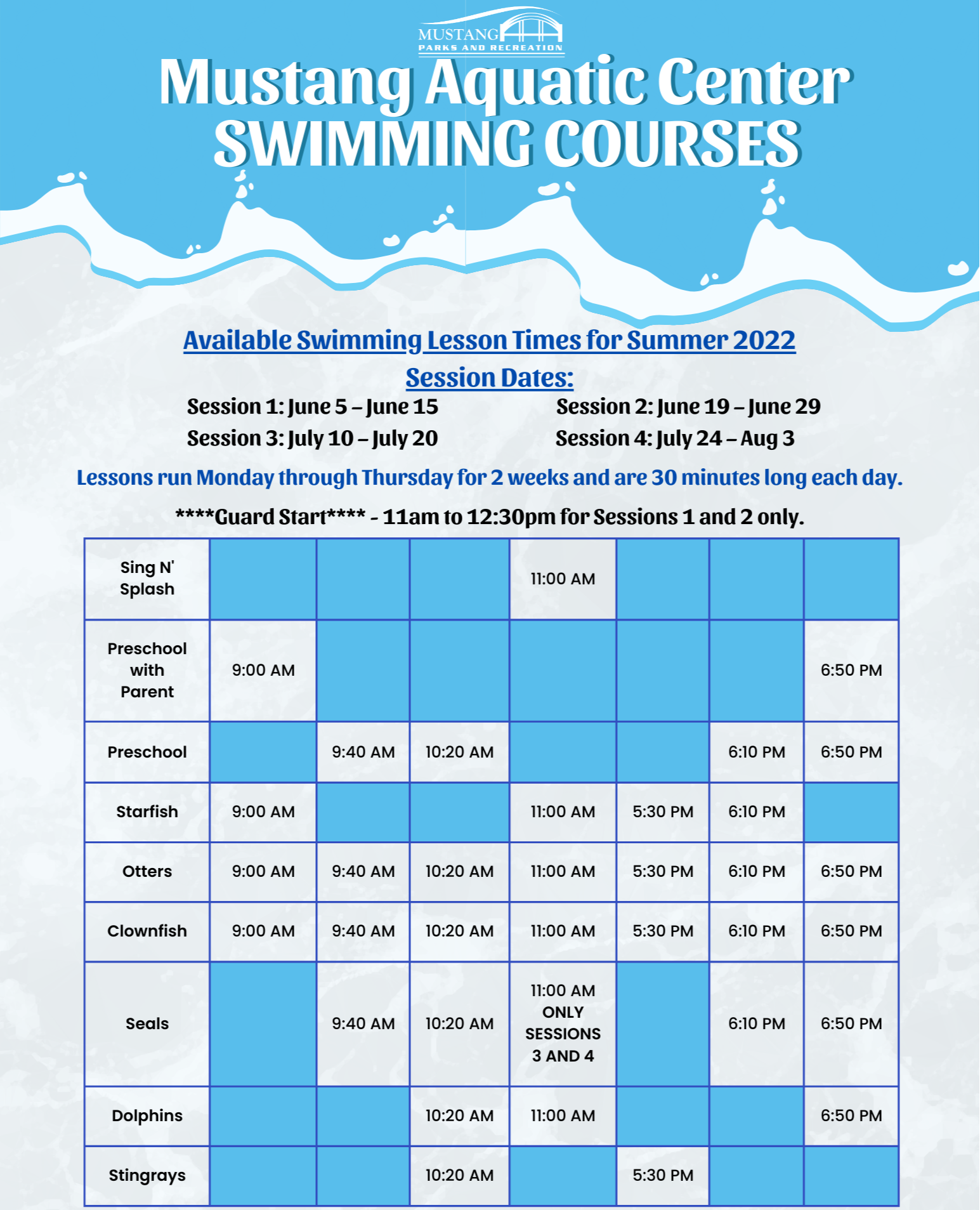 Swim Lesson Enrollment | Parks & Recreation
