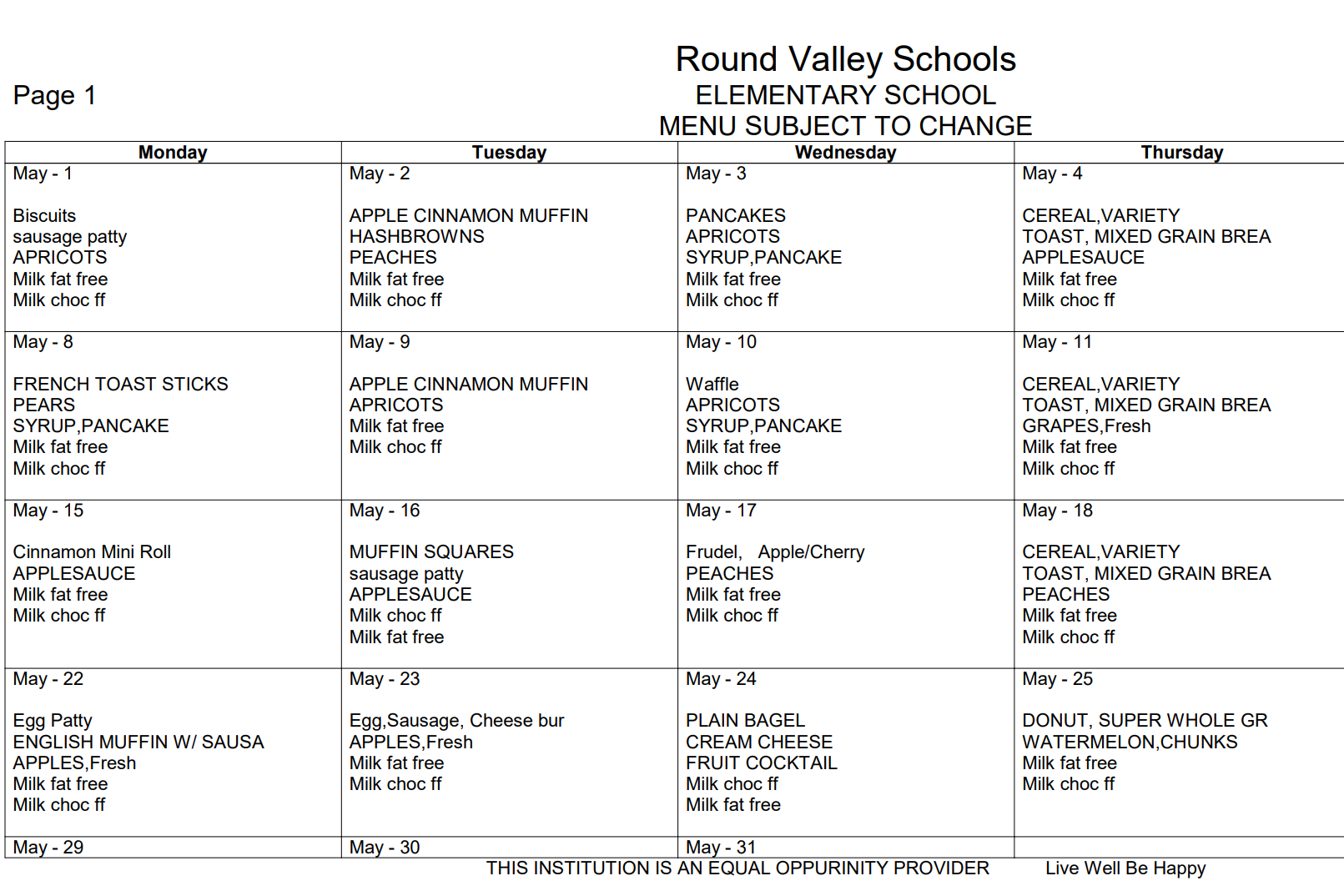 School Meals | Round Valley School District
