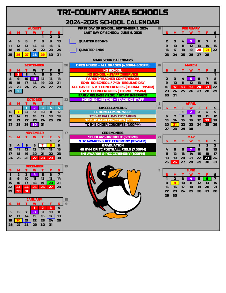 School Calendar | Tri-County Area School District