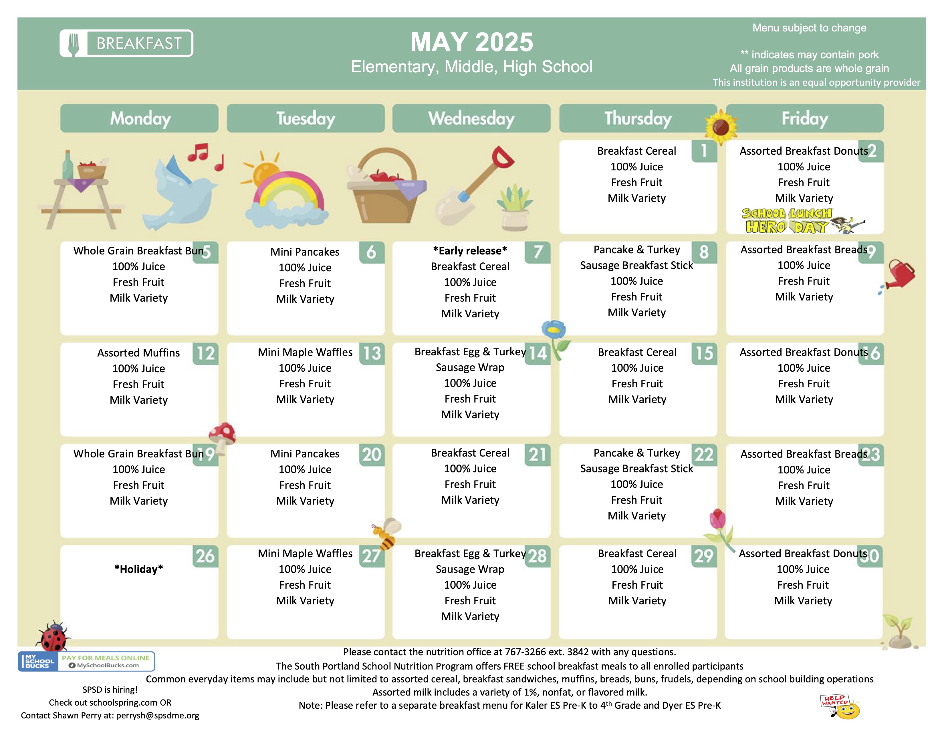 Breakfast & Lunch Menus | South Portland School Department