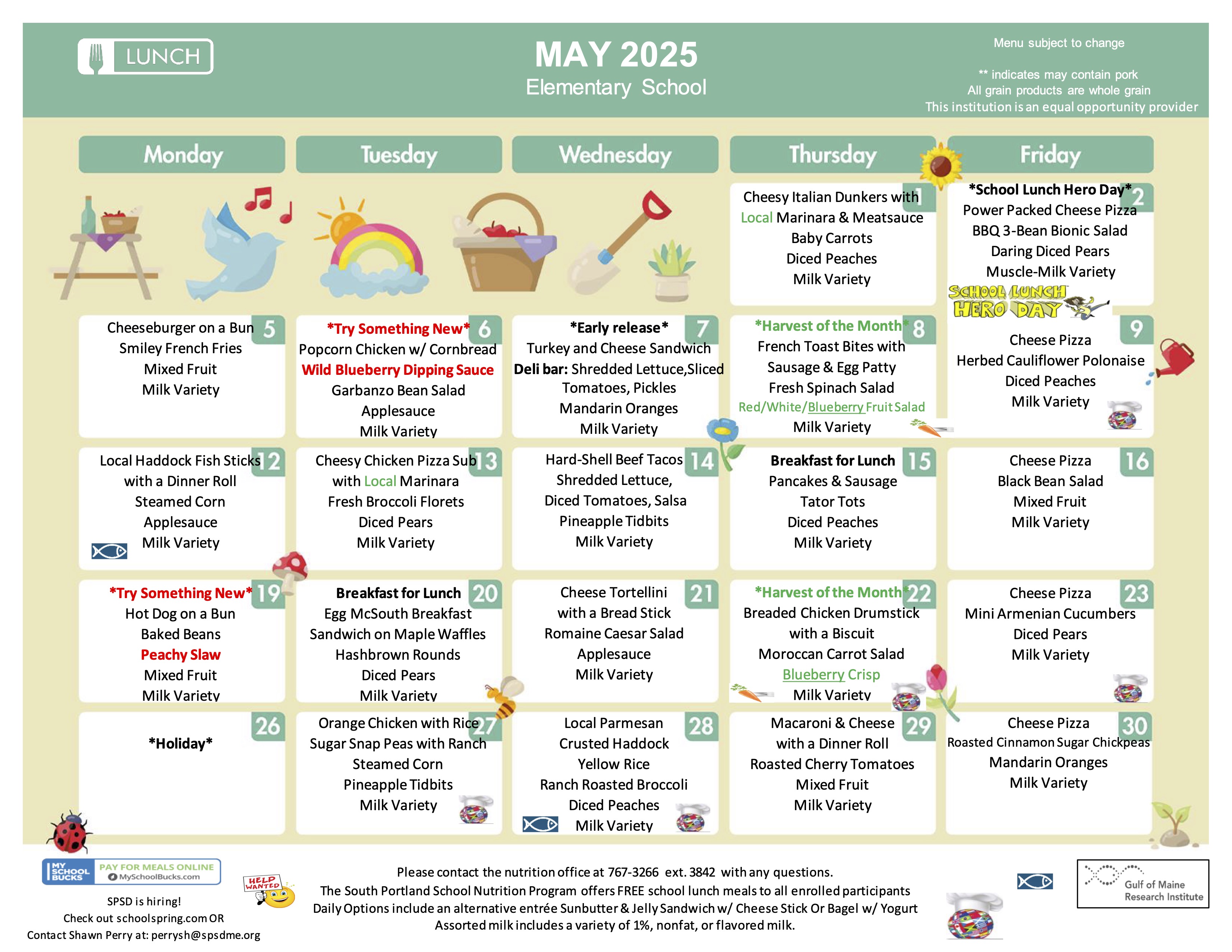 Breakfast & Lunch Menus | South Portland School Department