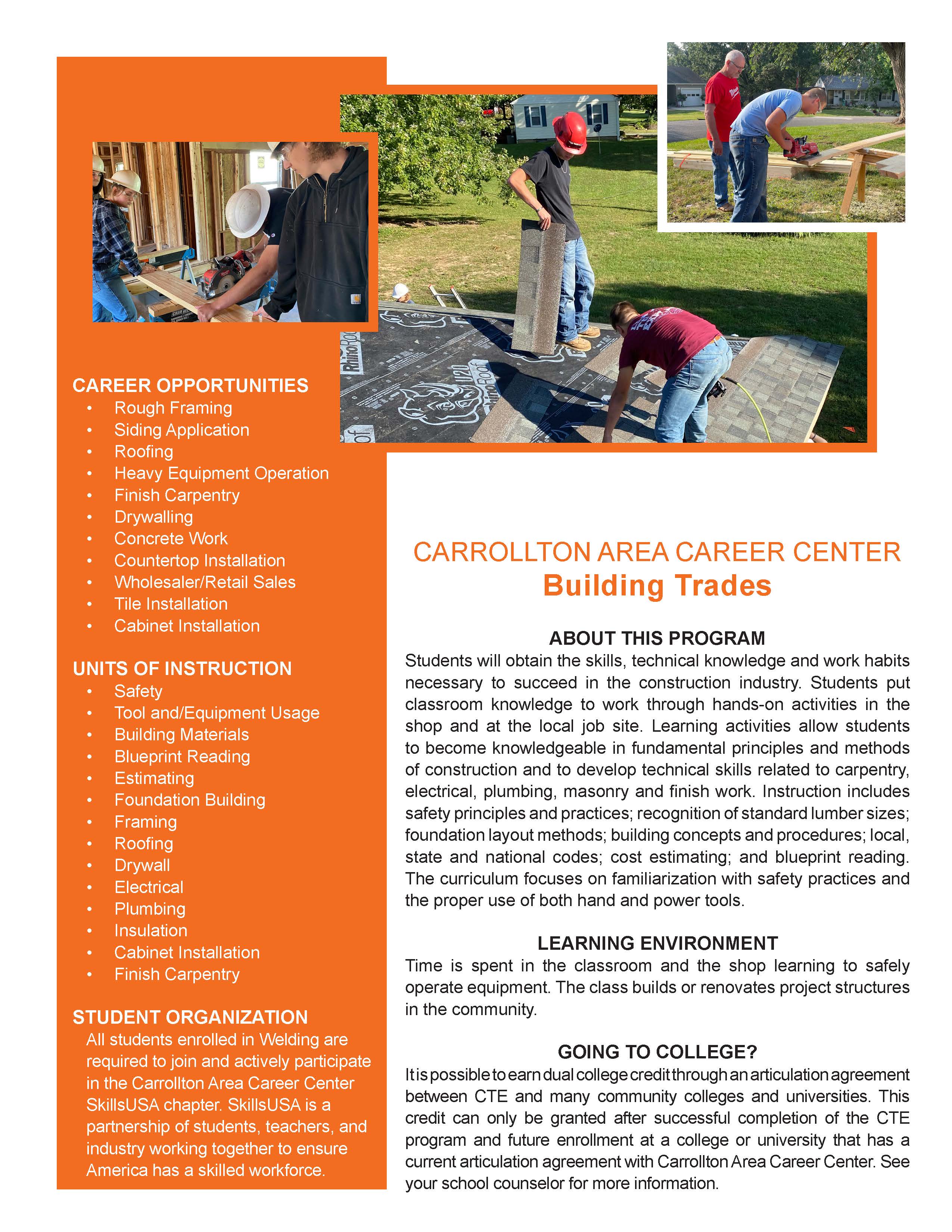 Building Trades | Carrollton Area Career Center
