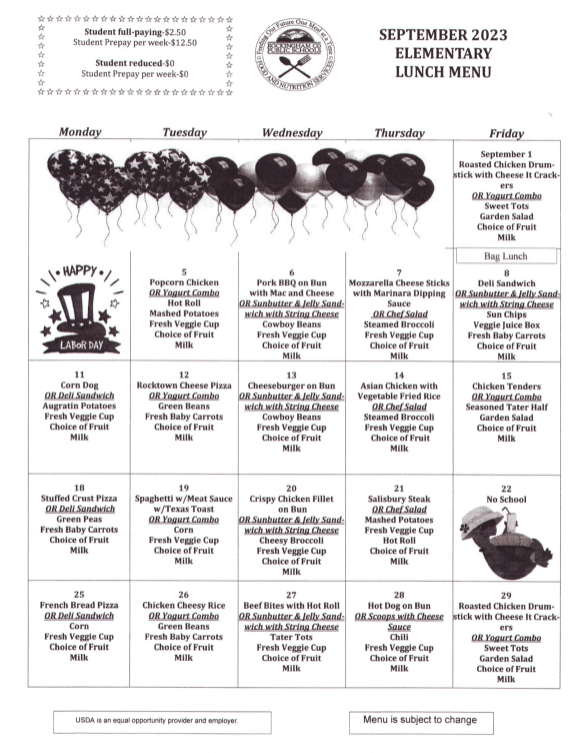 Cafeteria Menus | Fulks Run Elementary School