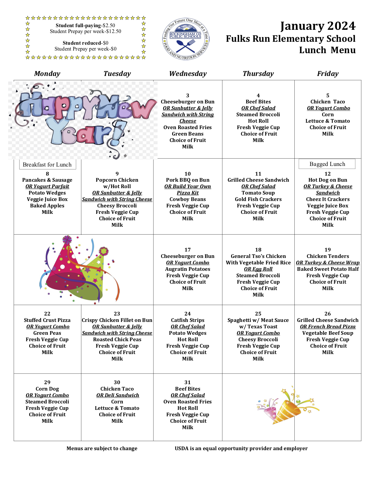 Cafeteria Menus | Fulks Run Elementary School