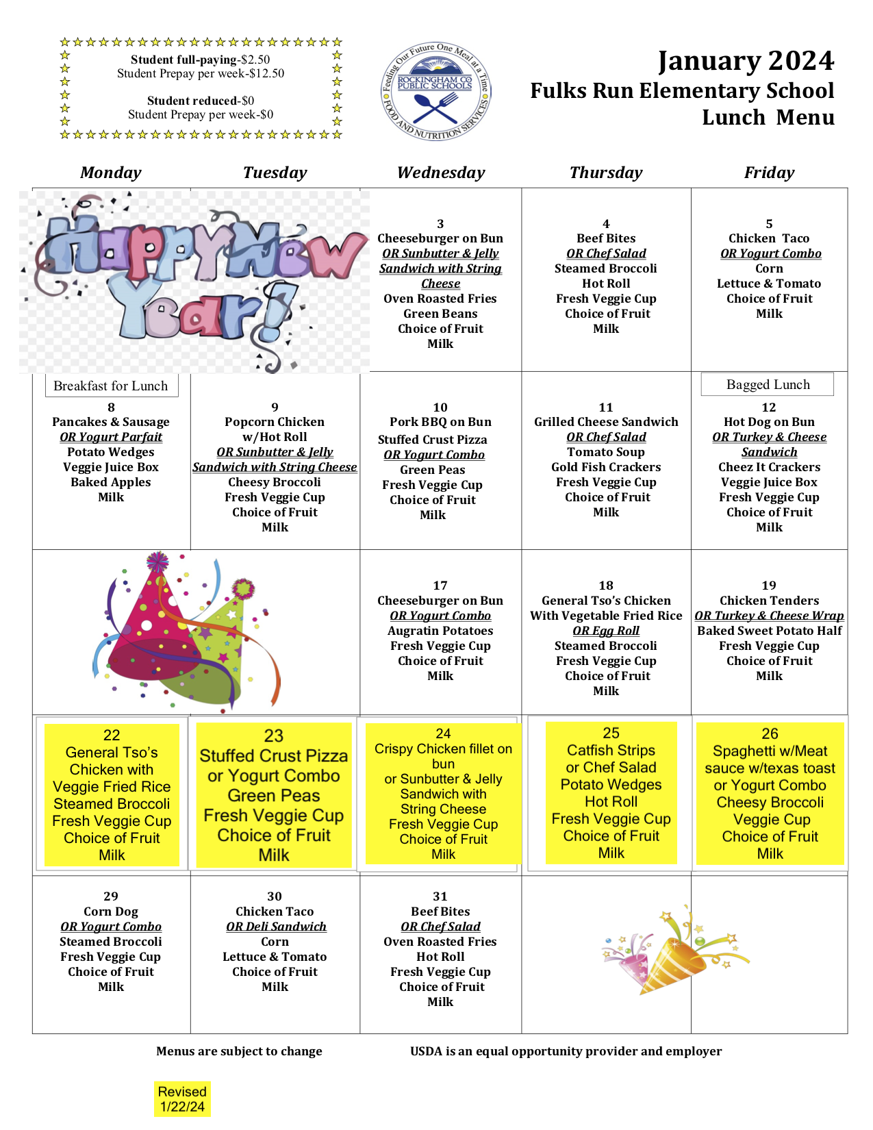Cafeteria Menus | Fulks Run Elementary School