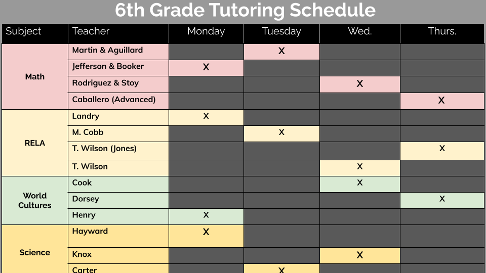 Tutoring Schedule | Humble Middle School