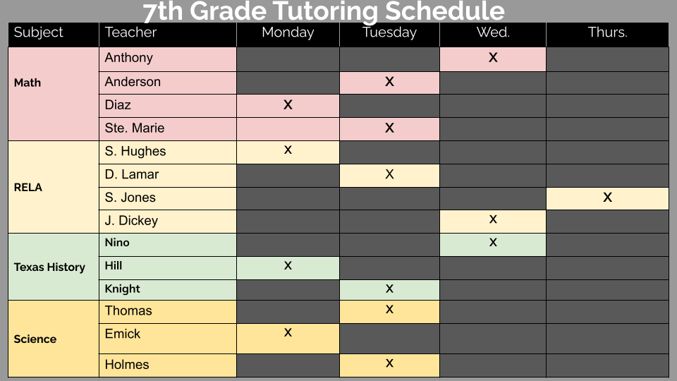 Tutoring Schedule | Humble Middle School