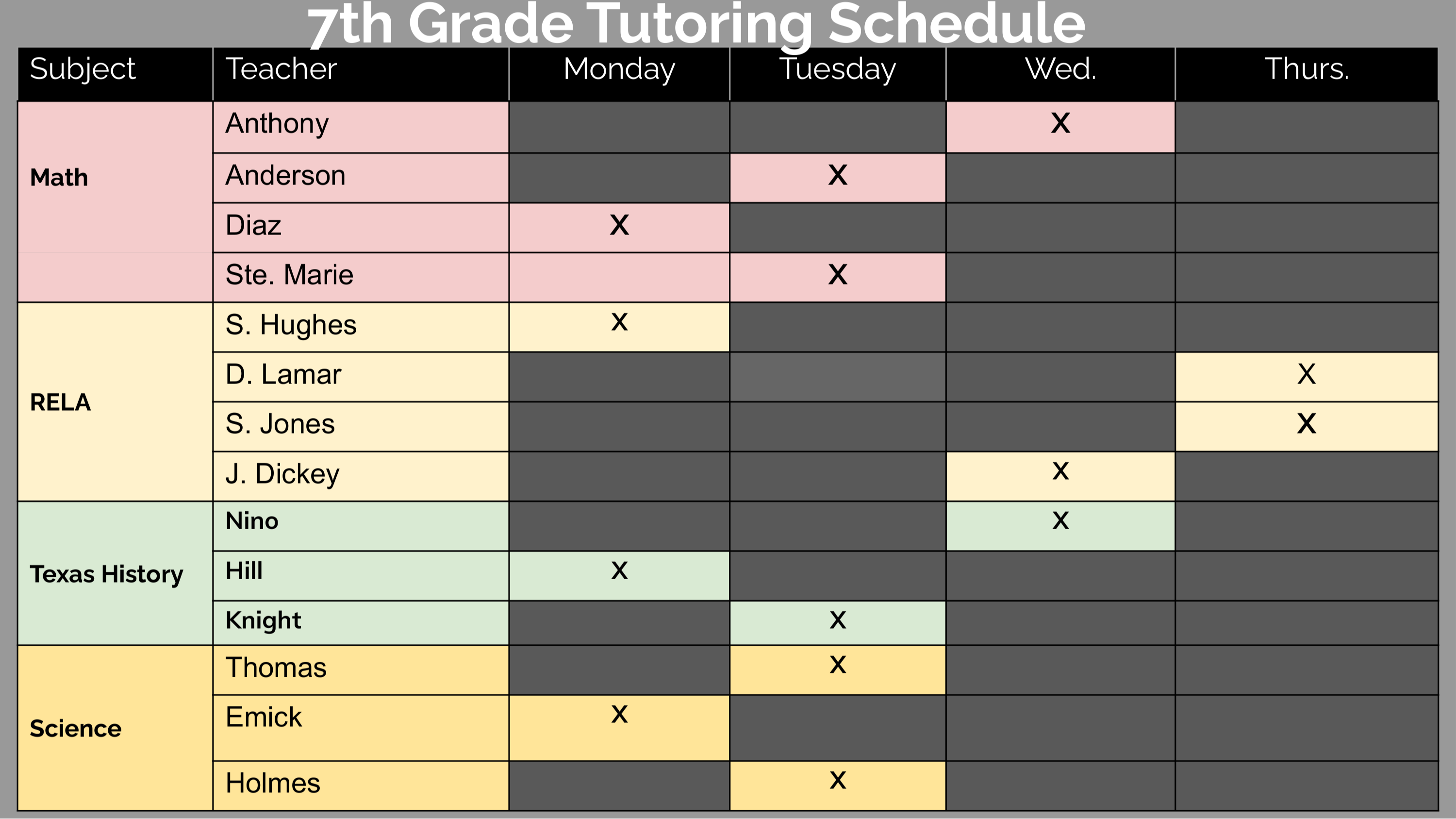 Tutoring Schedule | Humble Middle School
