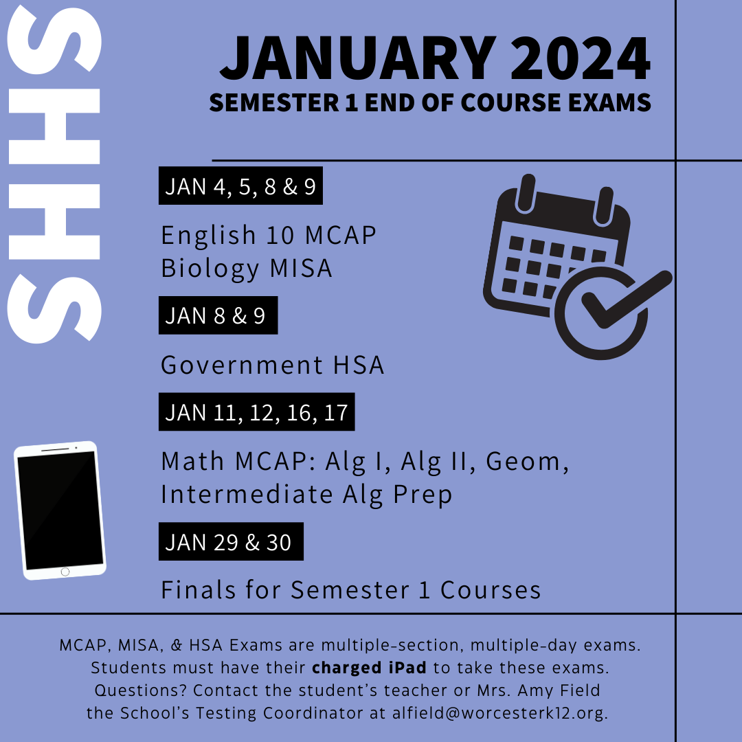Student Testing Information | SNOW HILL HIGH SCHOOL