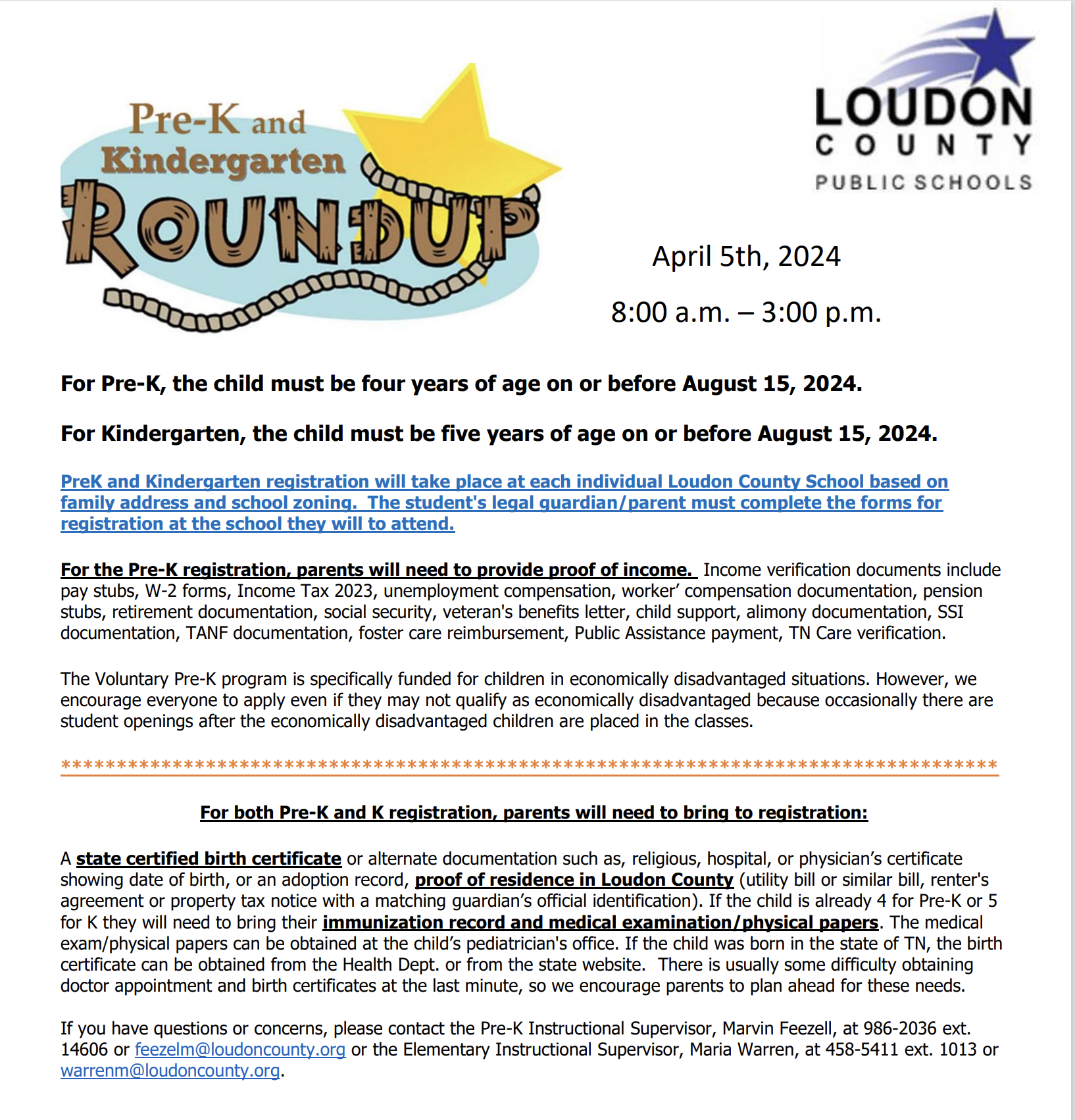Kindergarten/PreK Registration | Loudon County Schools, TN