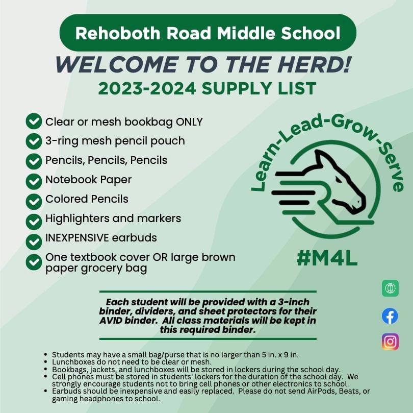 Supply List | Rehoboth Road Middle School