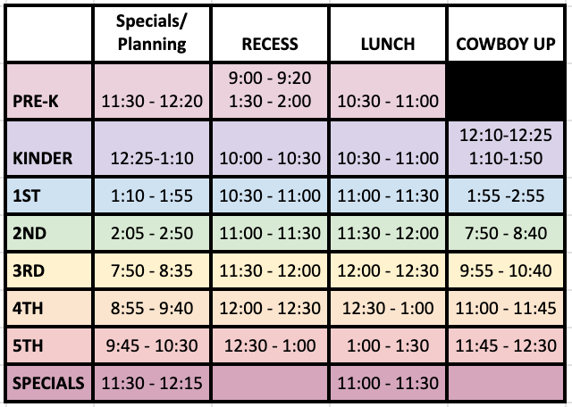 Daily Schedule | Colleyville Elementary School