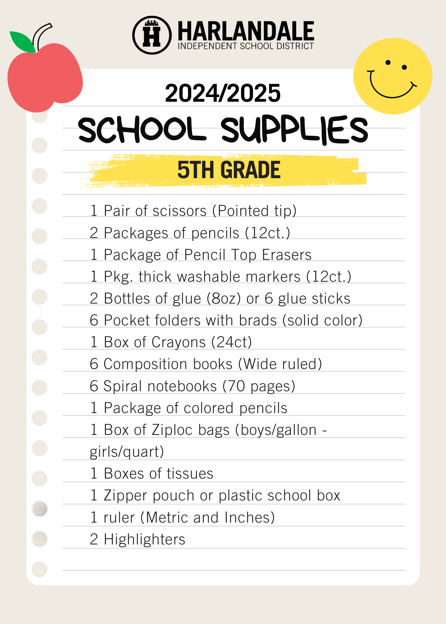 School Supply List Harlandale Independent School District