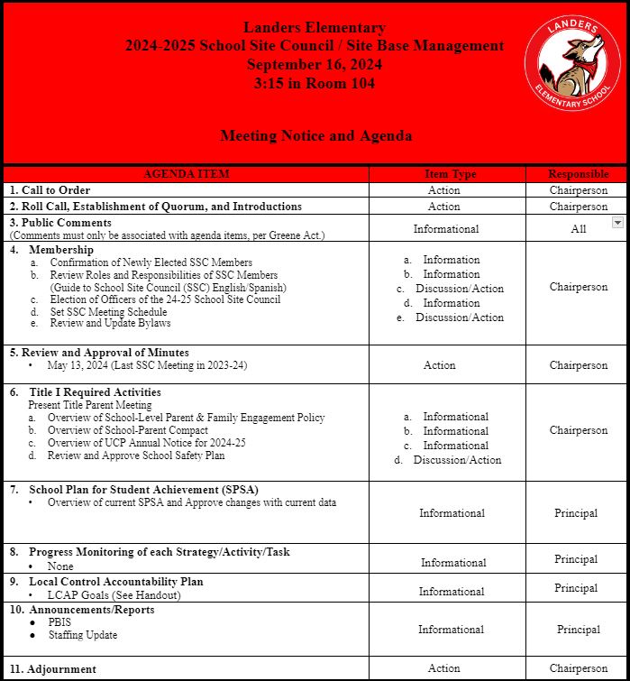 SITE BASE MANAGEMT | Landers Elementary School