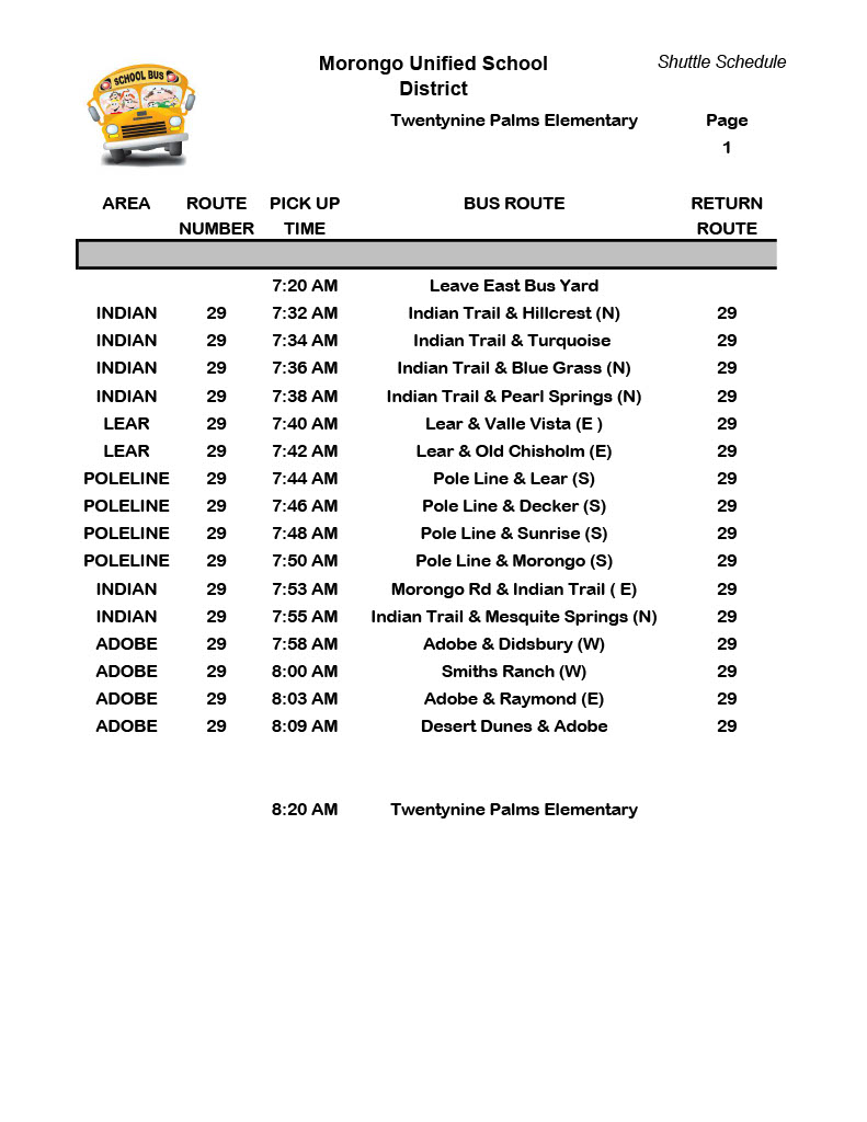 Bus Rules, Referrals and Schedules | Twentynine Palms Elementary School