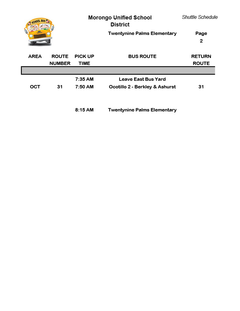 Bus Rules, Referrals and Schedules | Twentynine Palms Elementary School