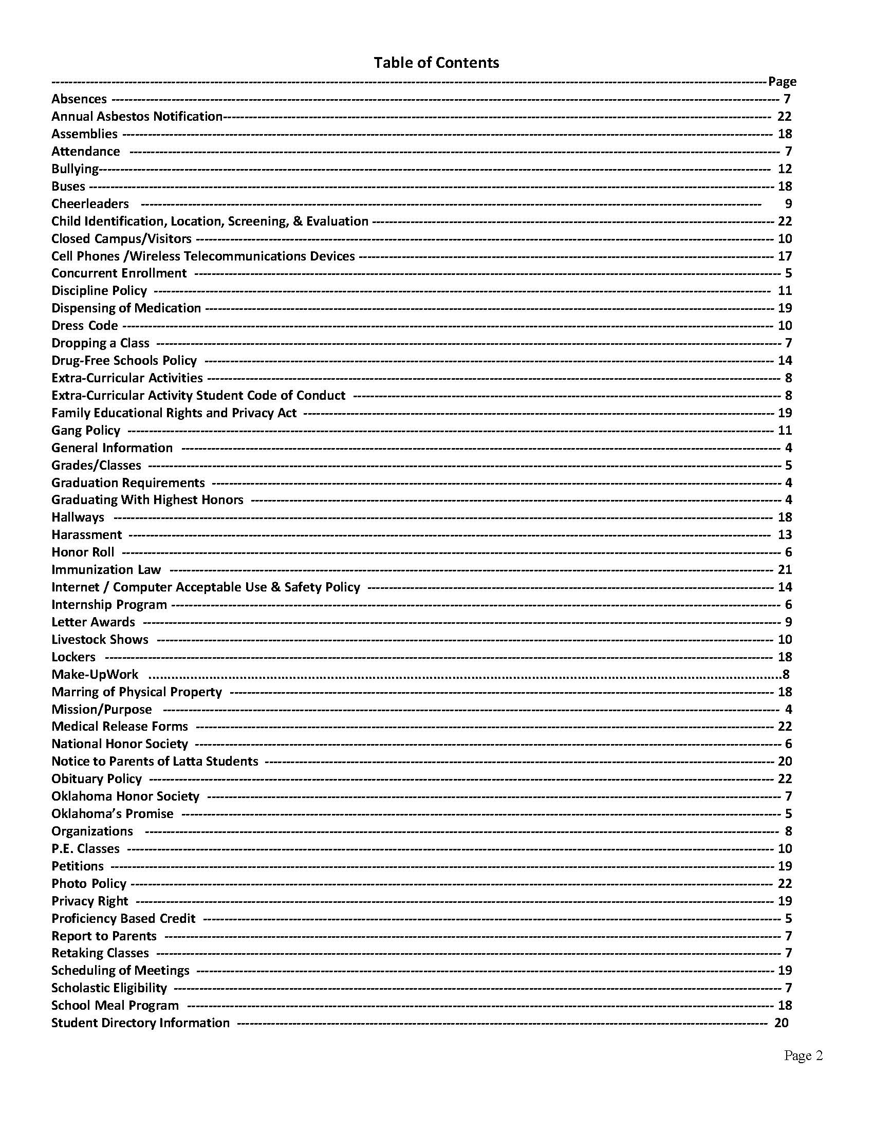 Middle &High School Student Handbook | Latta Public School